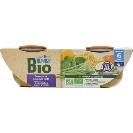 Plat bébé bio - Semoule et légumes verts MY CARREFOUR BABY ...